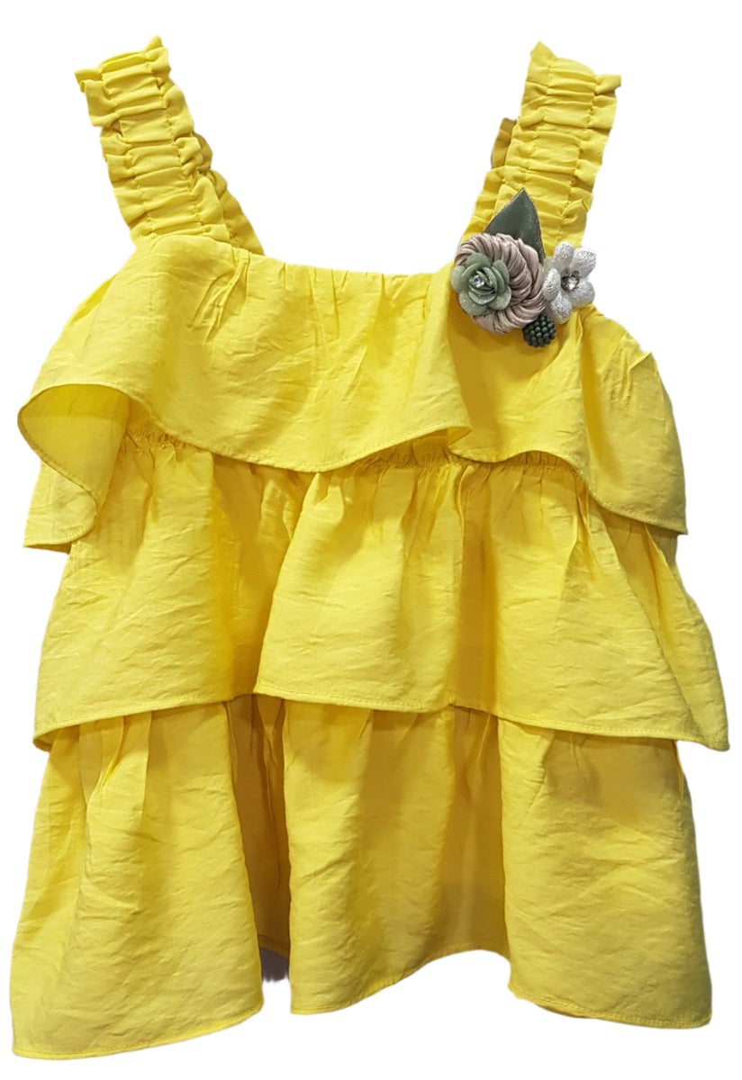Girls Yellow Sleeve Less Fancy Top – Half Ticket